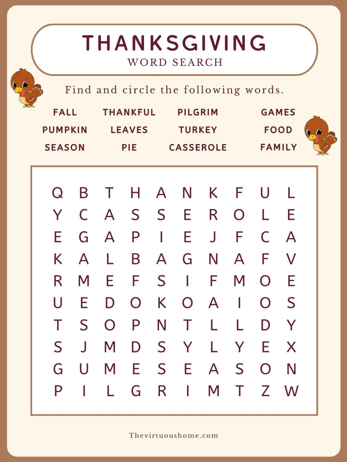 Thanksgiving Word Search - The Virtuous Home